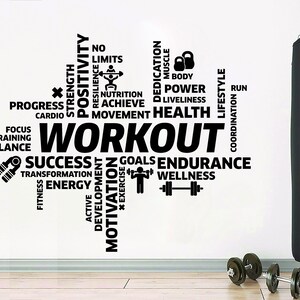 Workout Vinyl Gym Wall Decal, Inspirational Words, Gym Decal, Fitness ...