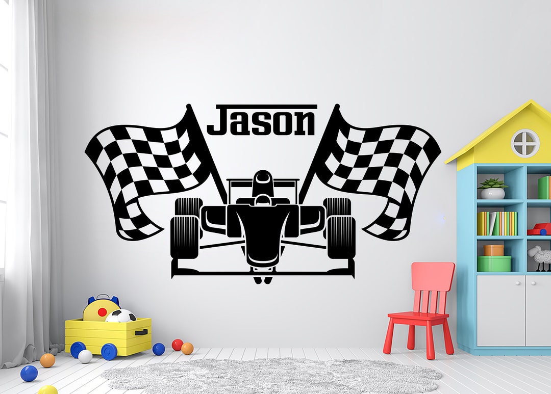 Custom Name Racing Car Vehicle Wall Decal F 1 Race Decal Personalized ...
