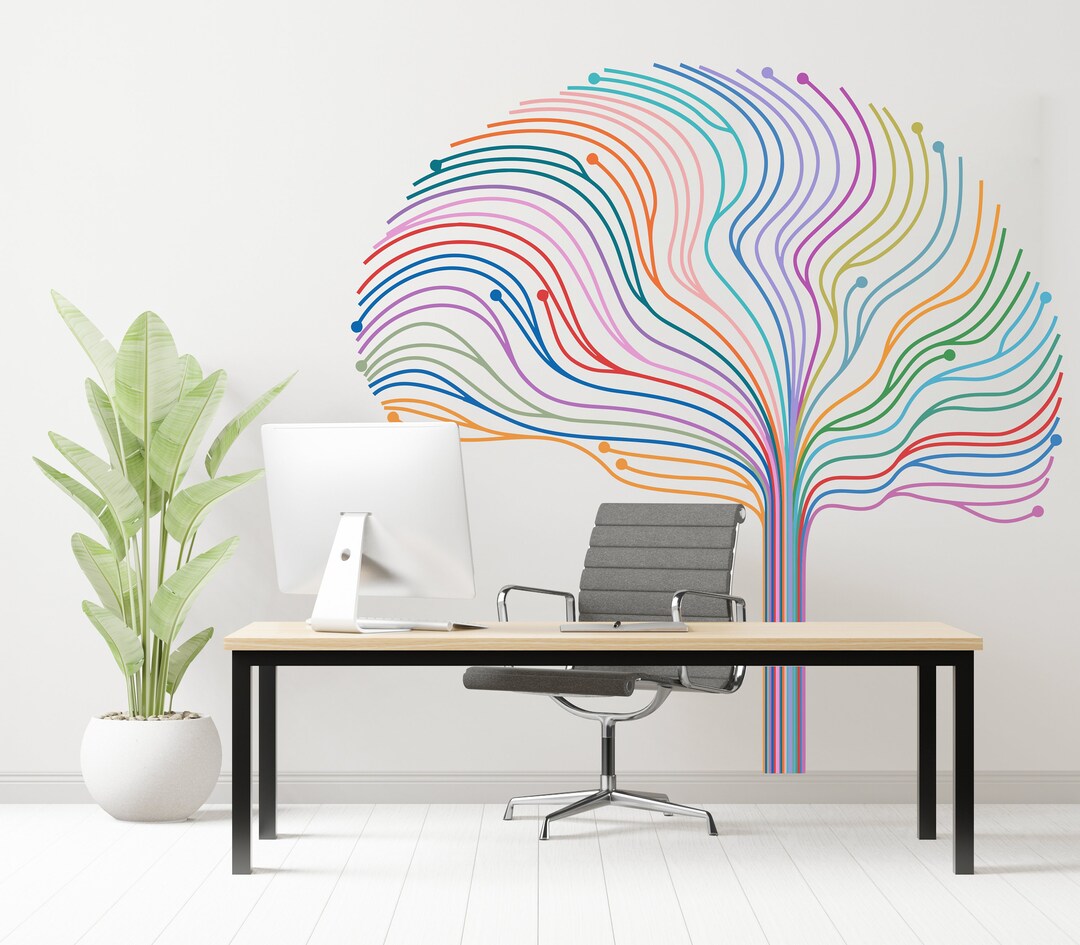 Creative Concept of Brain Wall Decal, Technology Vinyl Wall Art Decals ...