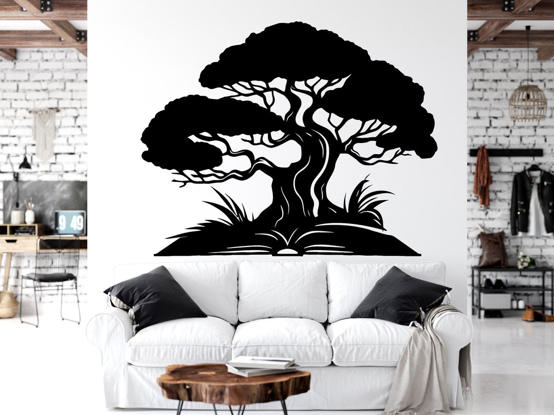 Book Tree Wall Decal Books Bonsai Tree Wall Art Reading Room Library ...