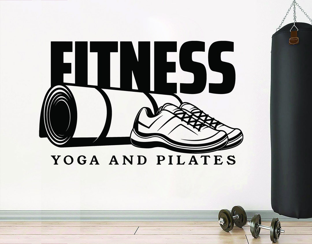 Pilates Wall Decal Yoga Fitness Power Quote Decor Workout Art Vinyl Gym ...