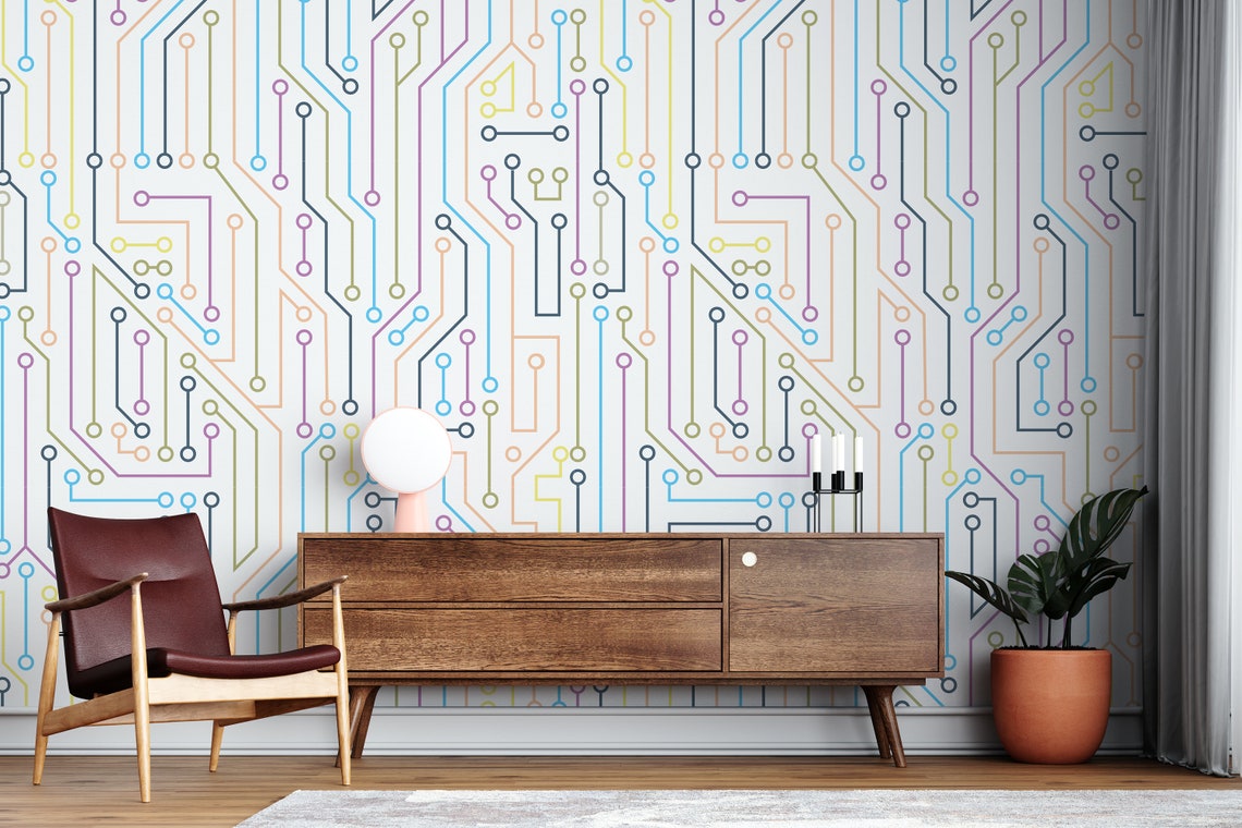 Circuit Board Wallpaper Technology Vinyl Wall Art Decals | Etsy
