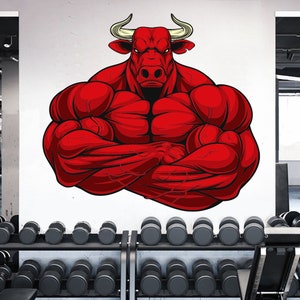 Bull Gym Wall Decal Custom Fitness Decor Workout Art Vinyl Gym Wall ...