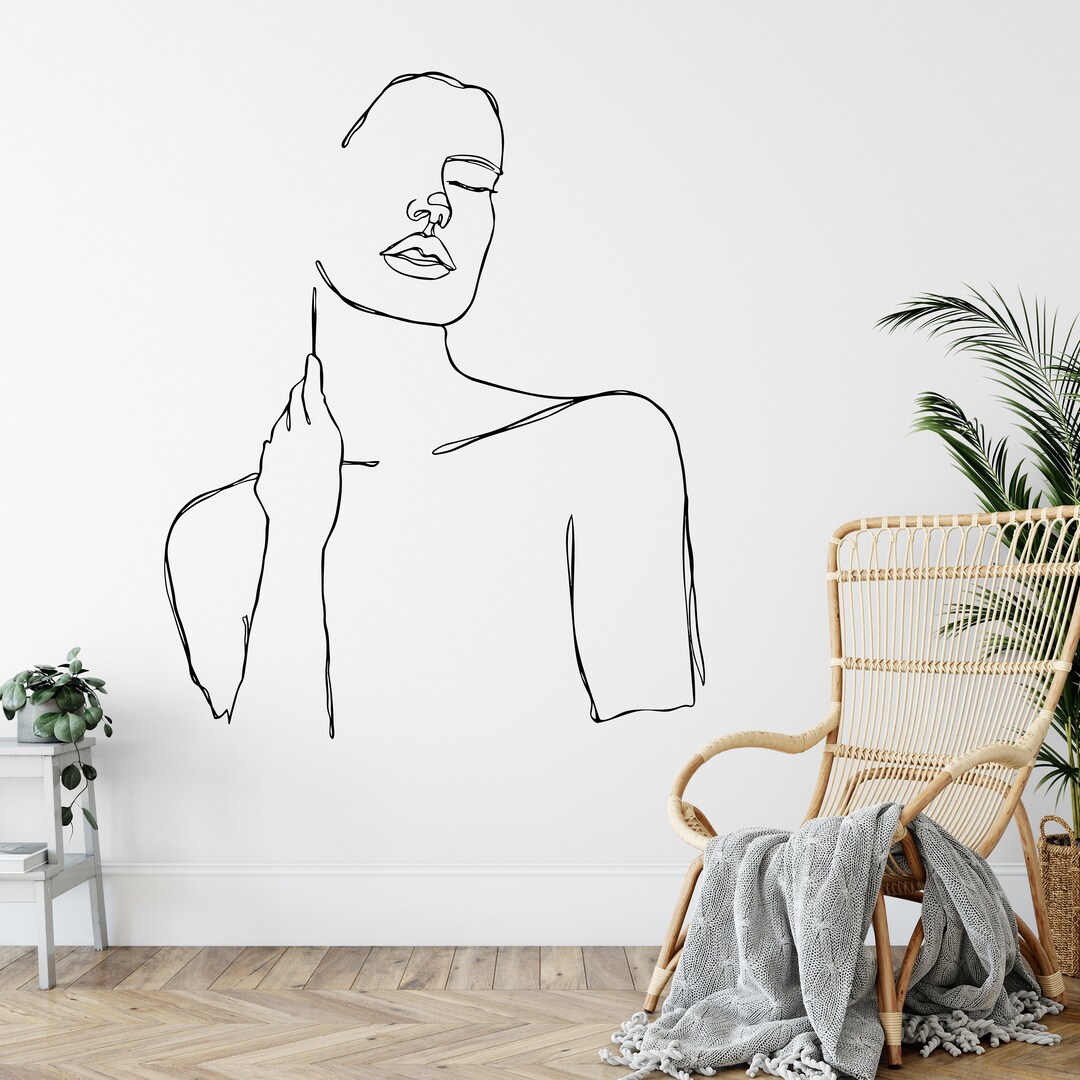 One Line Art Women, Mid Century Modern Face Wall Decals Spa Salon ...