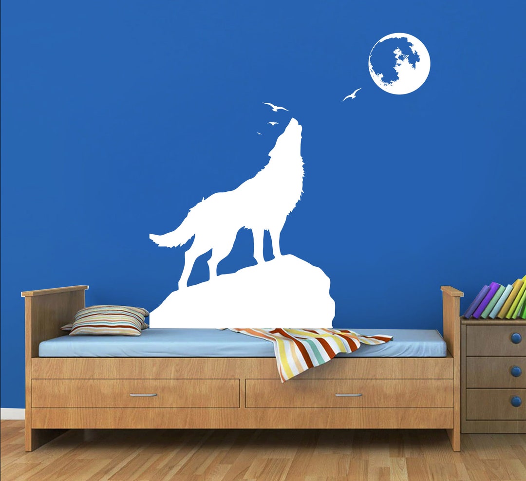 Wolf Moon Wall Decal Animal Nature Wolf Dog Animals Anime Wall Decal ...