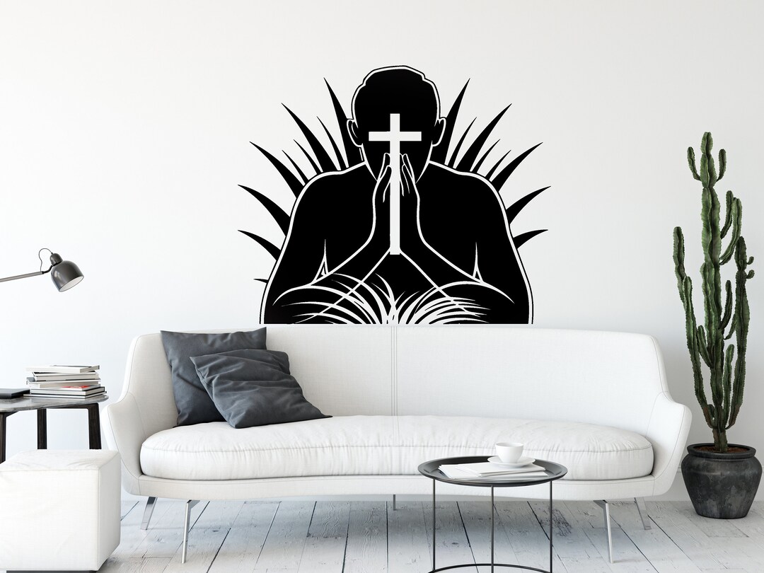 Boy Praying Christian Wall Decal Bible Book Wall Decal Cross Wall Art ...