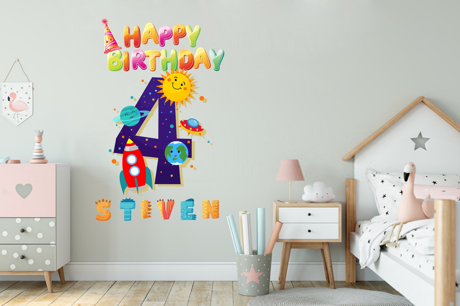 4th Happy Birthday Rocket Wall Decal Custom Name Decals - Etsy