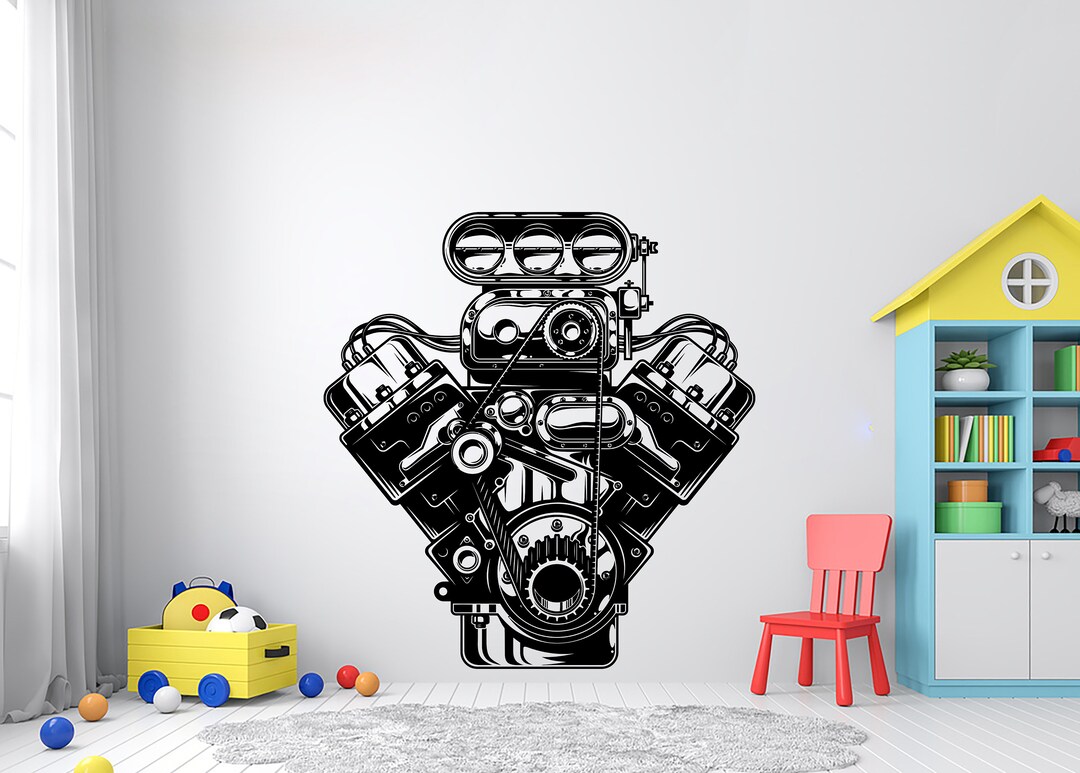 Car Engine Wall Decor Car Engine Wall Decal Racing Road Tire Track Wall ...