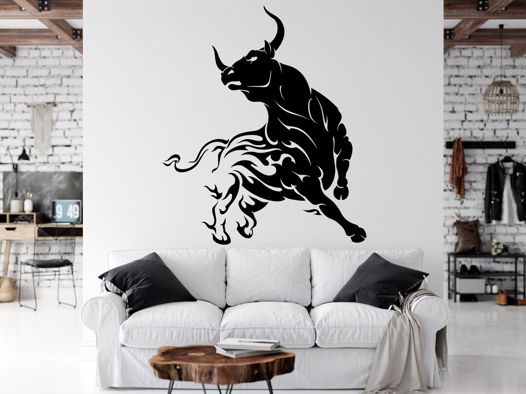Bull Wall Decal Bull Wall Custom Bull Wall Decor Bull Wall Art Vinyl ...