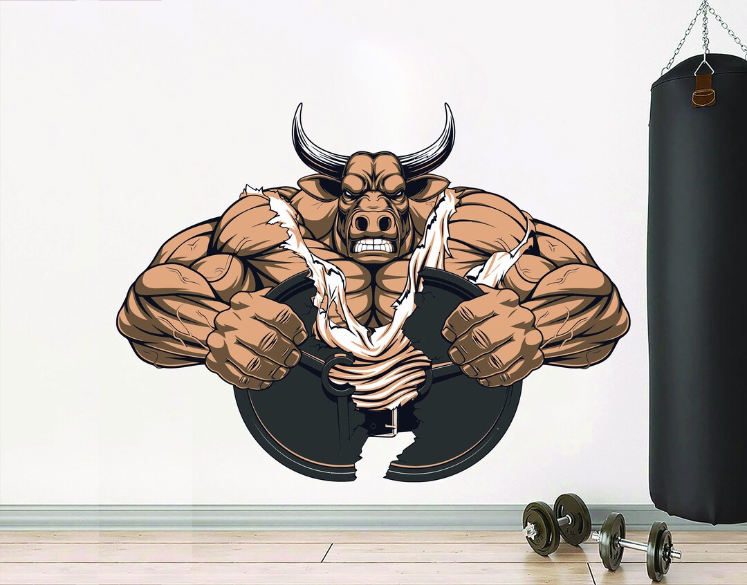 Bull Gym Wall Decal Custom Fitness Decor Workout Art Vinyl Gorilla Gym ...