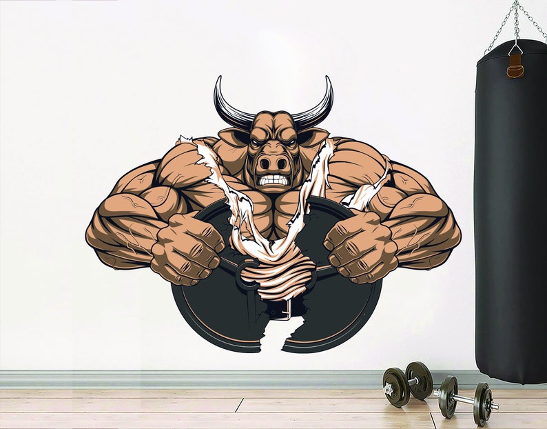 Bull Gym Wall Decal Custom Fitness Decor Workout Art Vinyl - Etsy