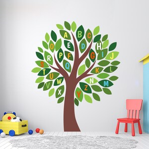 Alphabet Tree Wall Decals School Nursery Leaves Stickers Leaf Bedroom ...
