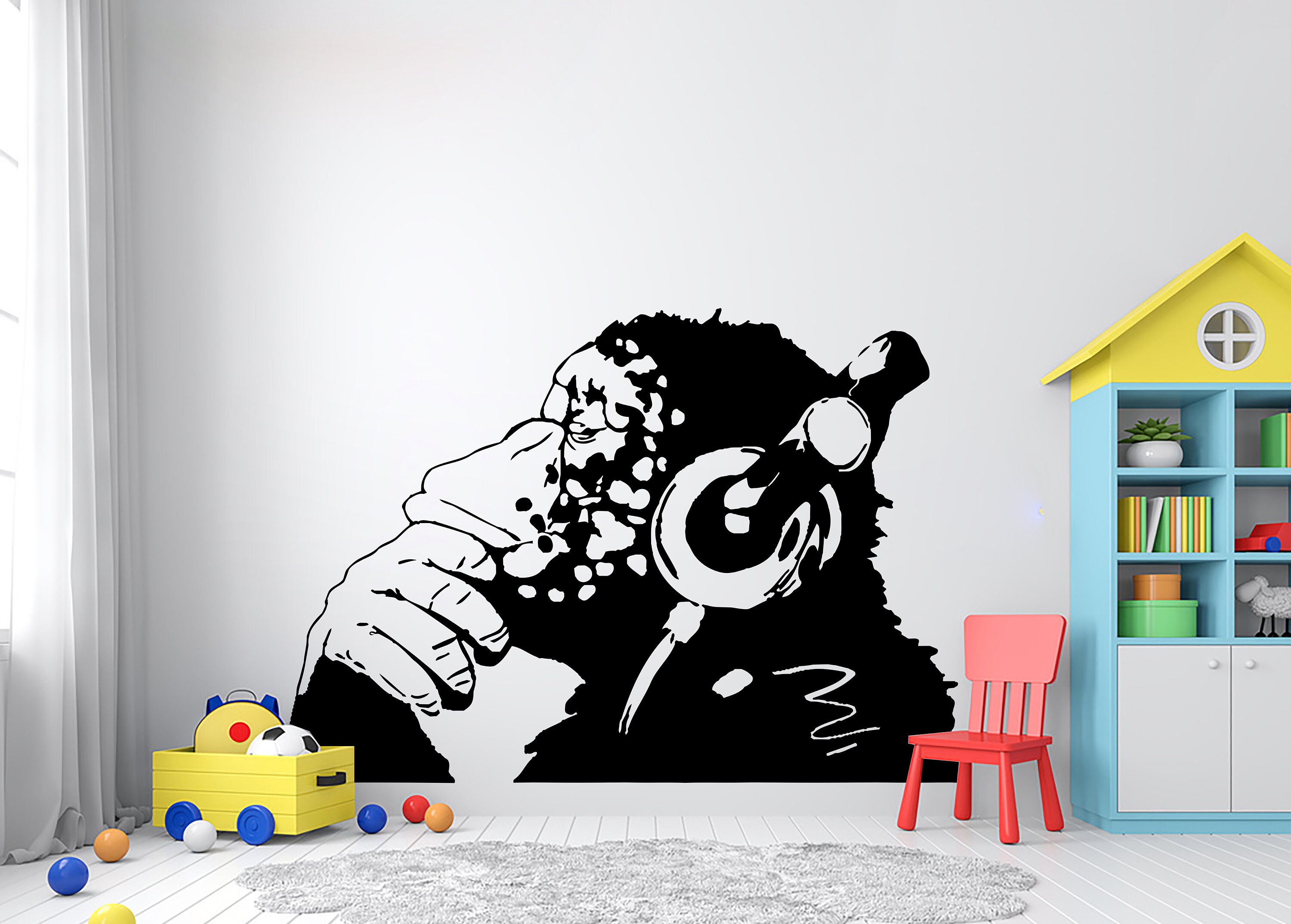 Banksy Thinking Monkey Sticker Art Vinyl Street Baksy Wall - Etsy Nederland