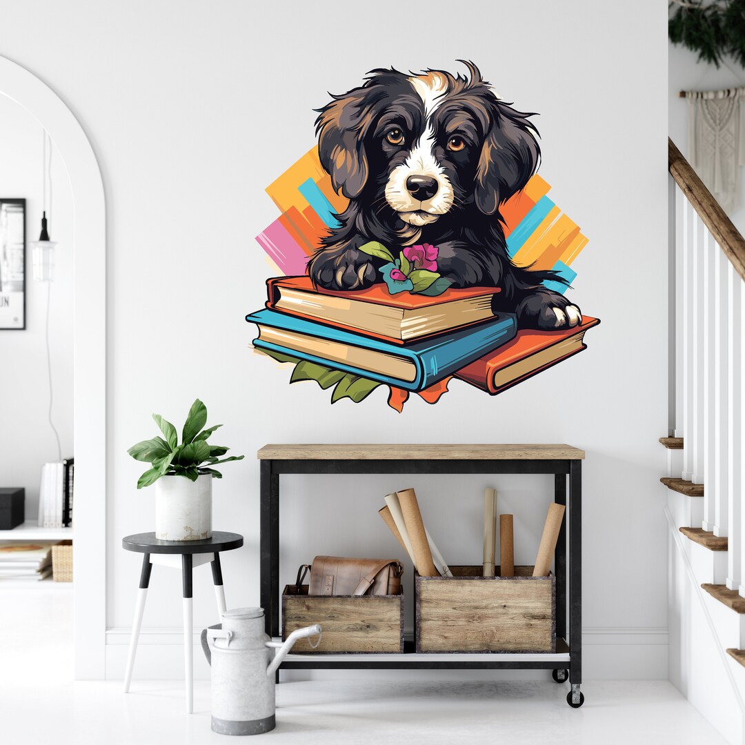 Dog Reading Book Wall Bear Dog Lover Kids Wall Decal Books Reading Room ...