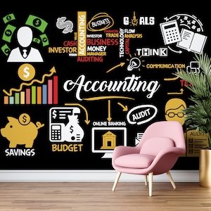 Accounting Wall Decal Office Wall Mural Business Peel and Stick Fabric ...