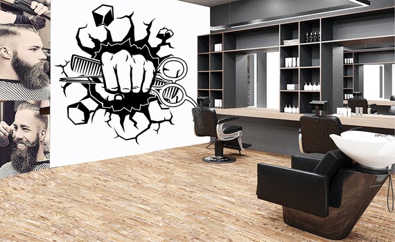 Barber Wall Decal Custom Barber Shop Wall Decor Man Salon | Etsy