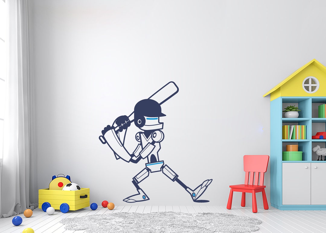 Baseball Robot Custom Wall Decal Sport Vinyl Boy Baseball Wall Art Hoop ...
