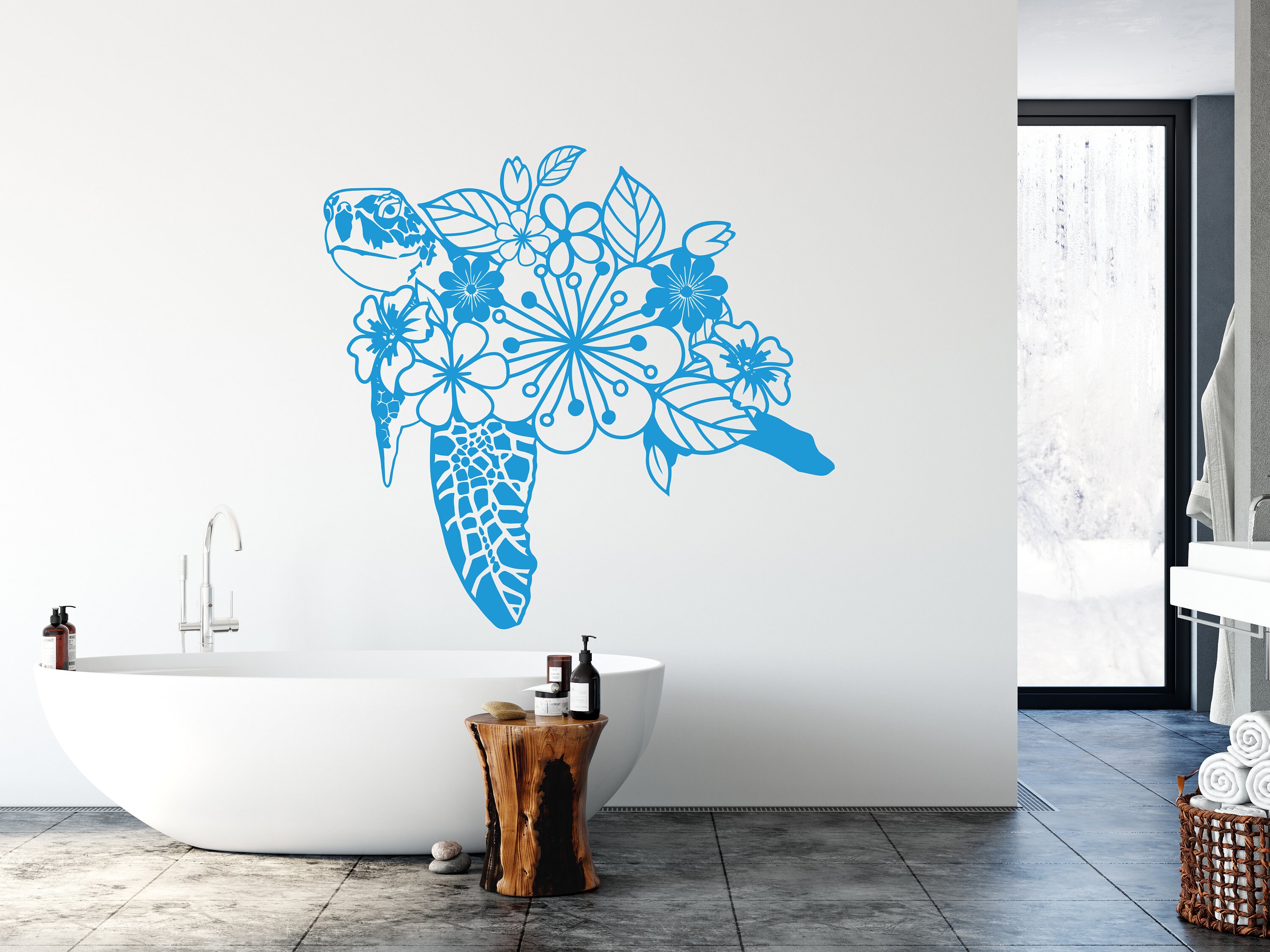 Turtle Wall Decor Sea Turtle Flower Wall Decals Sea Turtle - Etsy