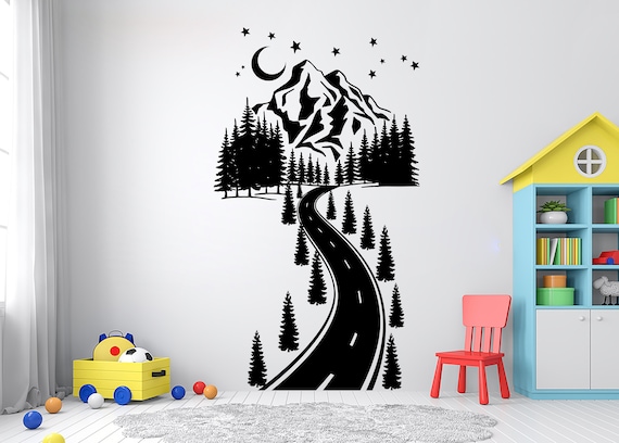 Road Wall Decal Mountain Pine Road Sticker Tire Track Wall - Etsy