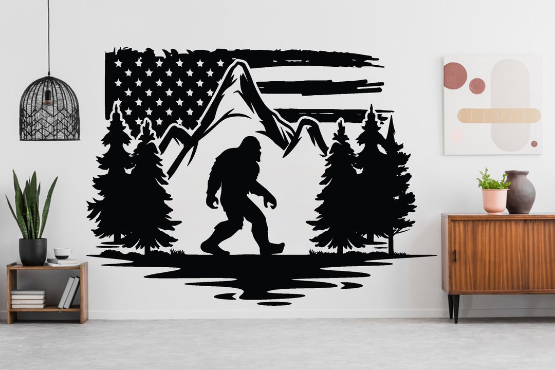 Bigfoot Wall Decal Forest Wall Decor American Flag Kids Bigfoot Wall ...