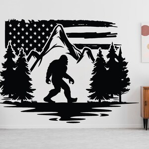 Bigfoot Wall Decal Forest Wall Decor American Flag Kids Bigfoot Wall ...