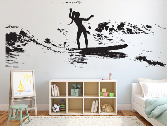 Girl Surf Wall Decal Surfboard Art Wall Decal Beach Sport | Etsy