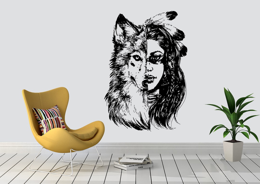Girl Wolf Wall Art Be Brave Decal Decal Home Be Wild Feather Nursery ...