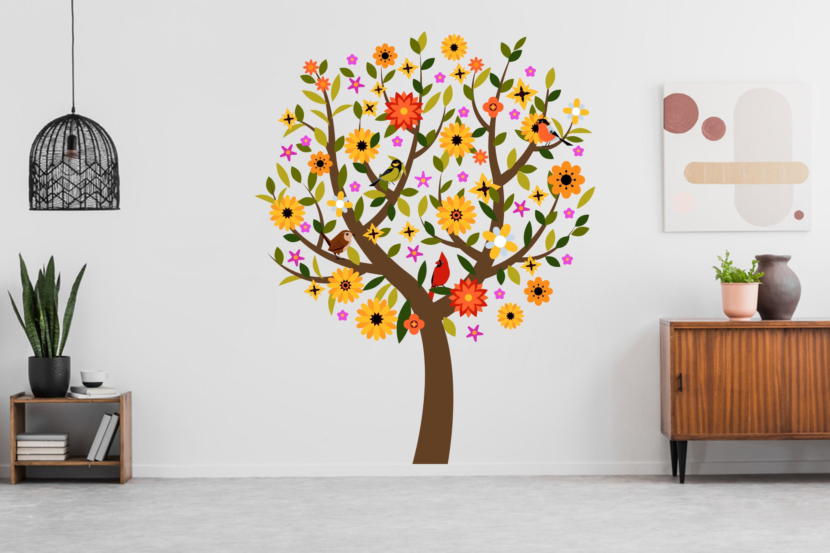 Spring Tree Wall Decals Flower Brids Colorful Leaves Stickers | Etsy