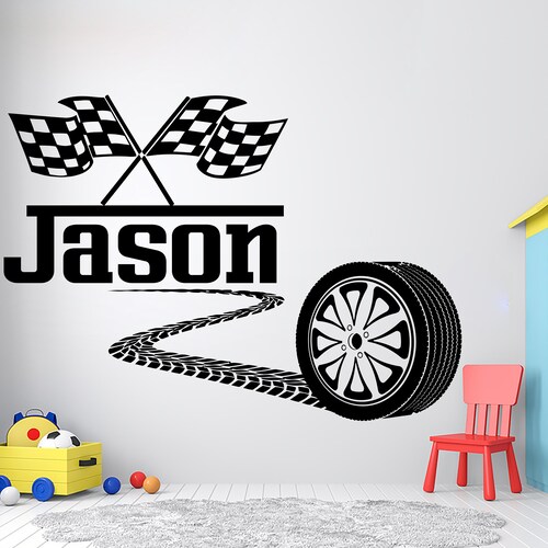 Personalized Name Wall Decal Racing Flags Wall Decal Boys Kids | Etsy