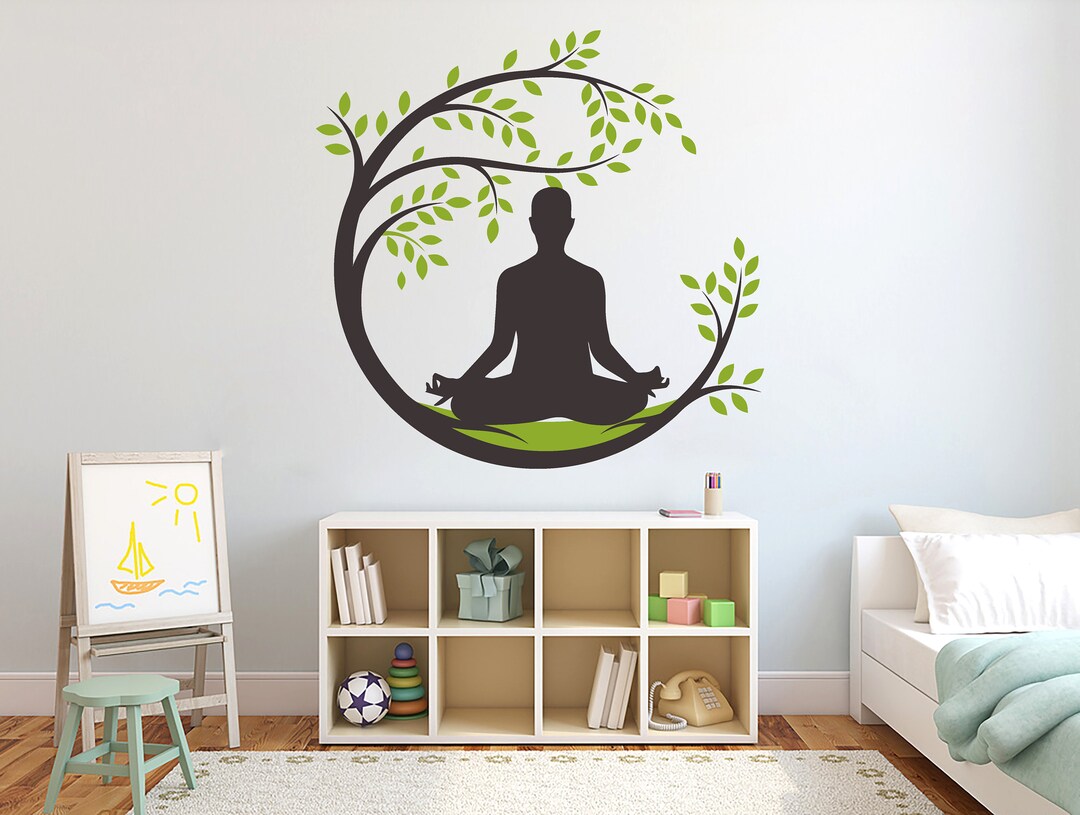 Yoga Men Tree Wall Decal Yoga Meditation Decor Art Namaste Chakra Lotus ...