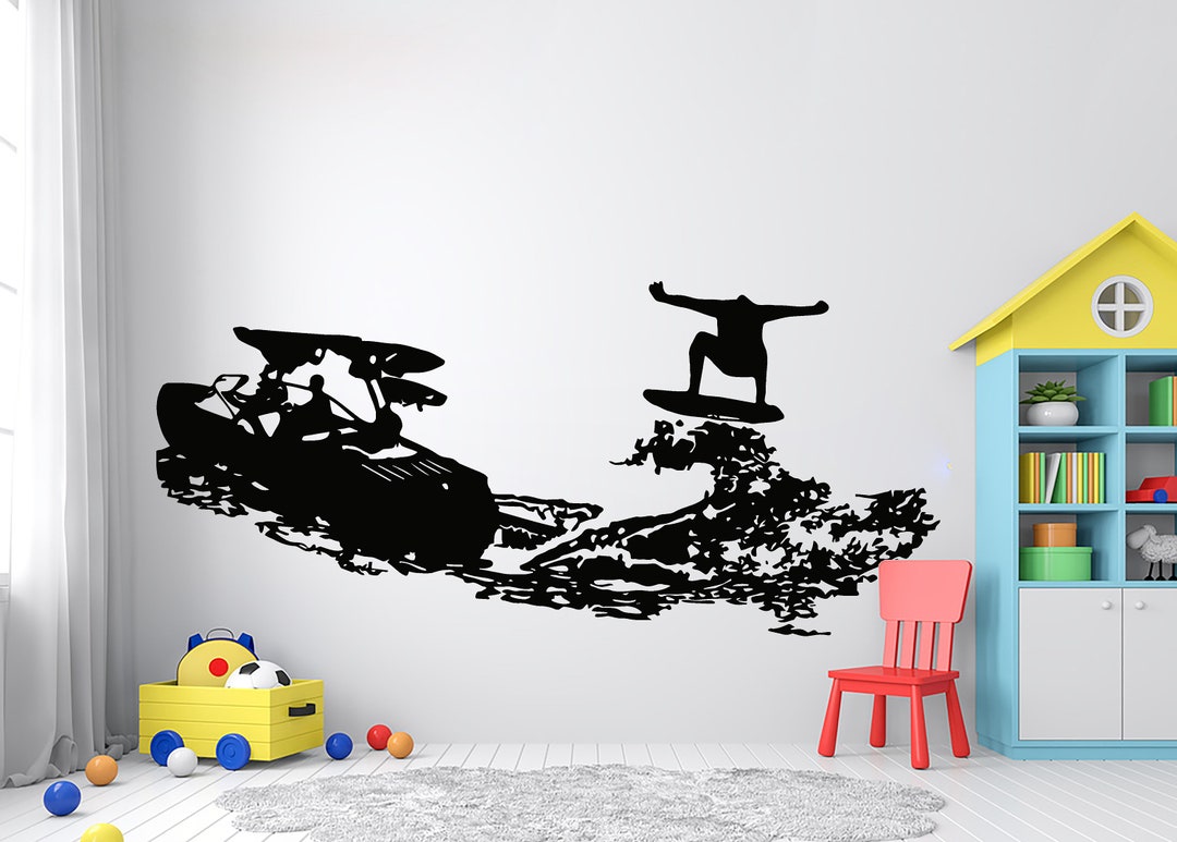 Wake Surfer Wall Decal Surfboard Art Wall Decal Beach Sport Vinyl Surf ...