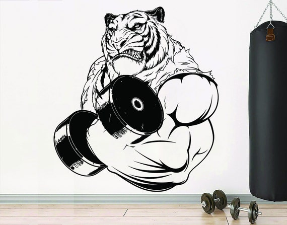 Tiger Gym Wall Decal Quote Power Fitness Quote Decor Workout | Etsy