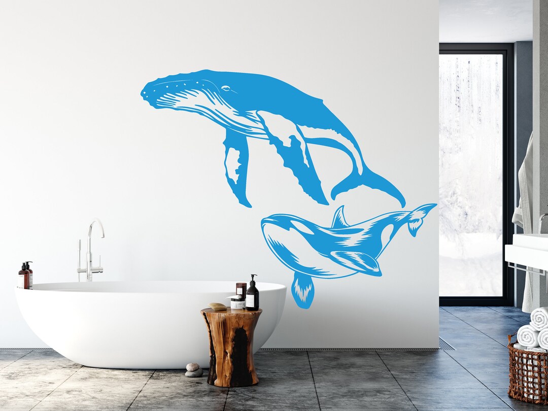 Whale Wall Decal, Whale Wall Art Modern Wall Stickers, Whale Bathroom ...
