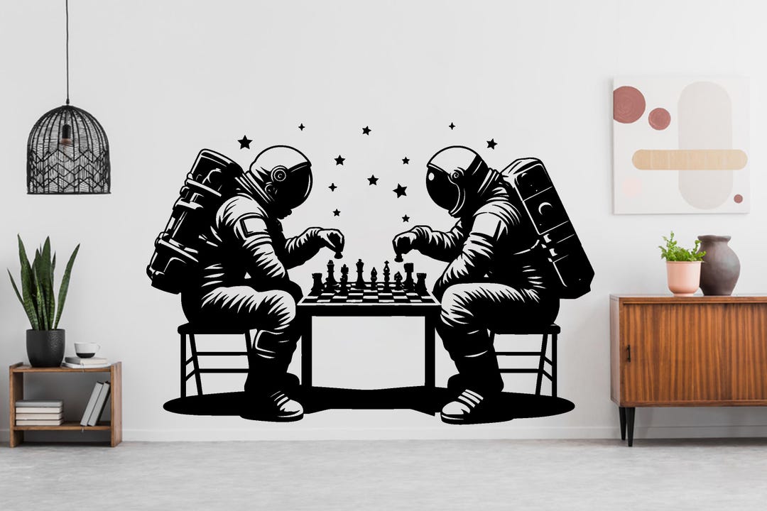 Astronaut Playing Chess Wall Decor, Astronaut Stars Decals, Girl Boy ...