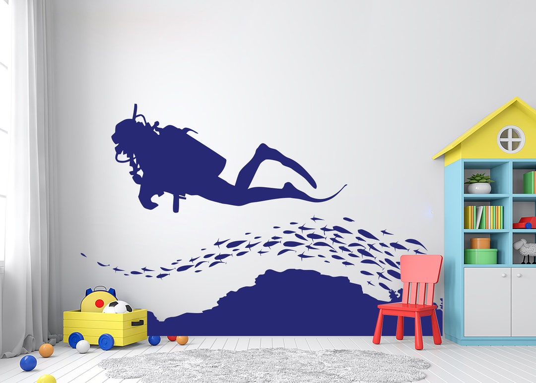 Scuba Diving Wall Decals Girl Diver Custom Name Sport Diving Decals ...