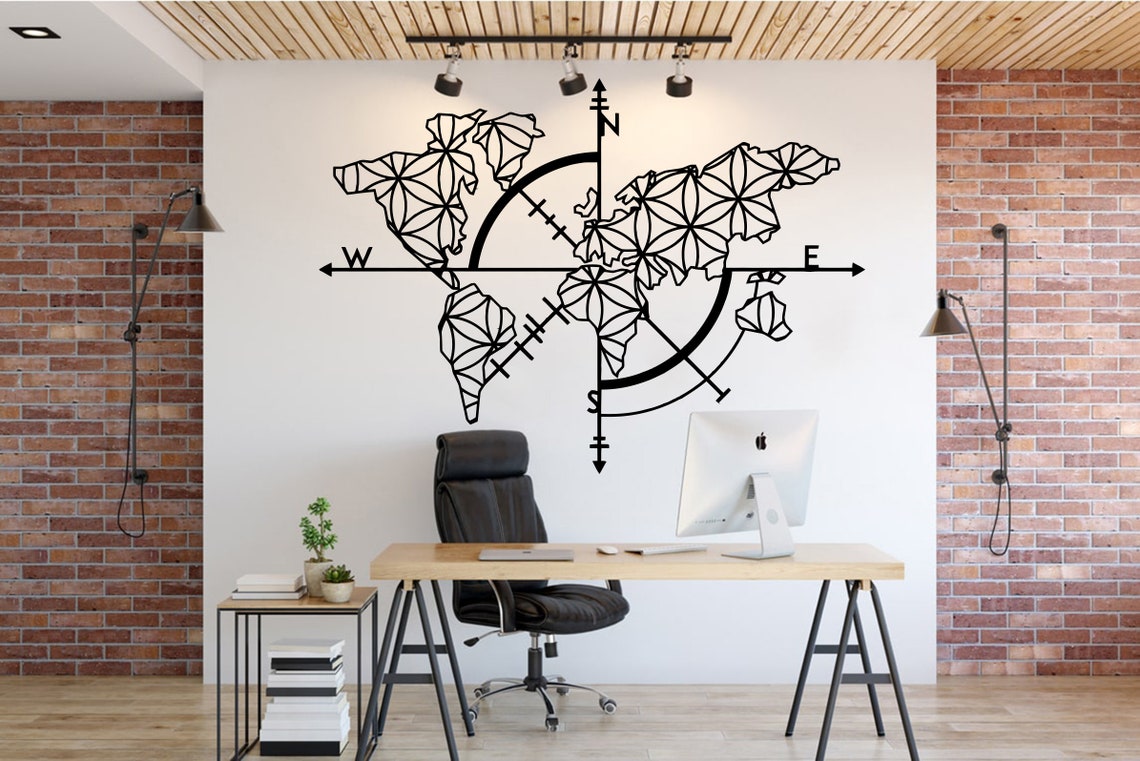 World Map Office Decor World Map Wall Art Home Office Stickers | Etsy
