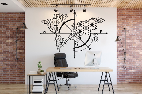 World Map Office Decor World Map Wall Art Home Office Stickers | Etsy