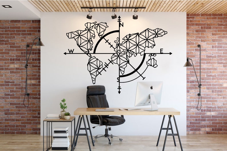 World Map Office Decor World Map Wall Art Home Office Stickers | Etsy