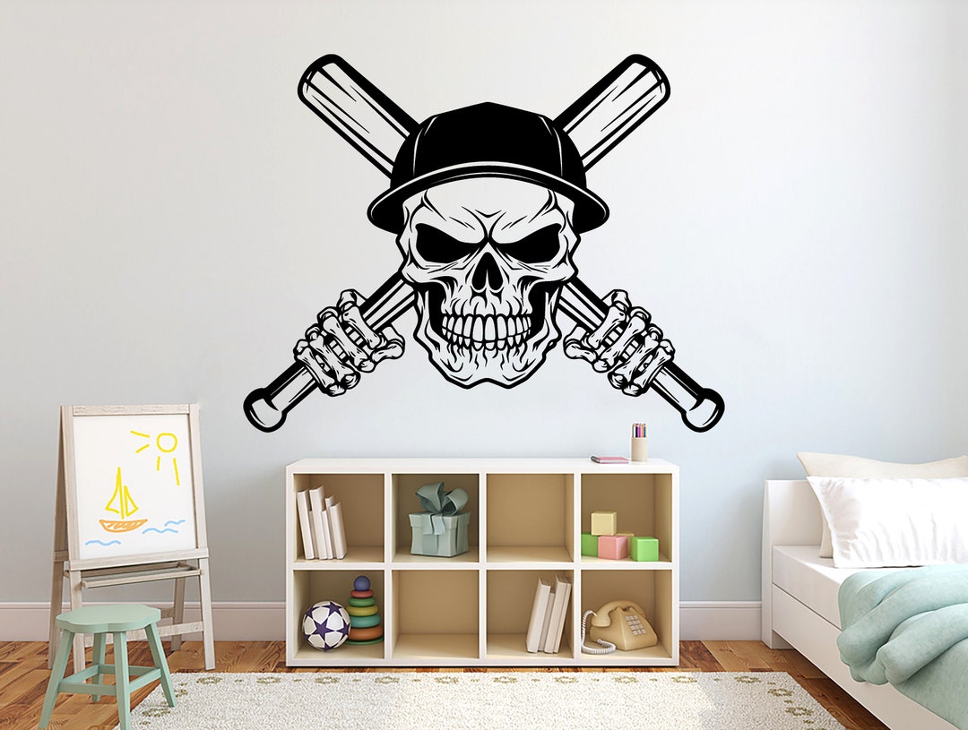 Skull Wearing Baseball Cap Hat Skull Wall Decor Custom Name - Etsy
