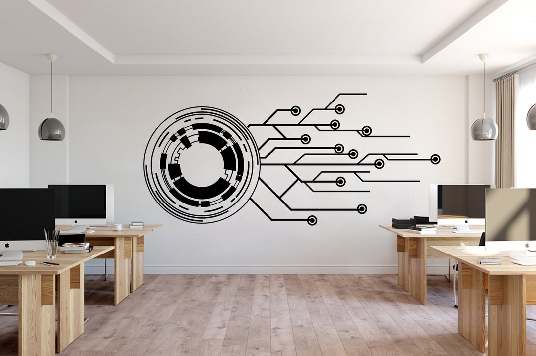 Circuit Board Wall Decal, Technology Vinyl Wall Art Decals, Gamer Room ...