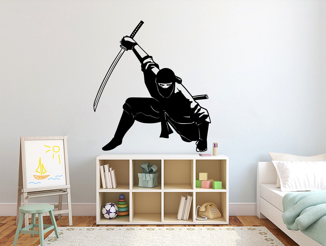 Ninja Wall Decal Ninja Art Wall Decal Sports Vinyl Ninja Gifts Kicks ...