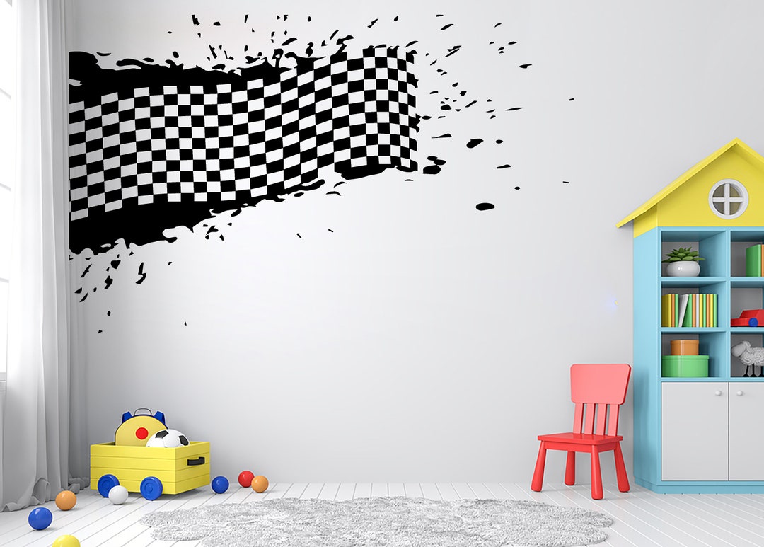 Racing Flag Wall Decor Flag Wall Decal Racing Road Racing Wall Decal ...