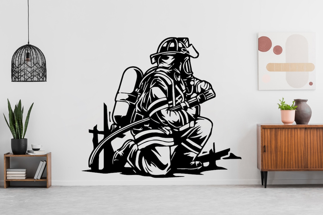 Fire Fighter Vinyl Wall Decal Fire Fighter Fireman Wall Decal Stickers ...