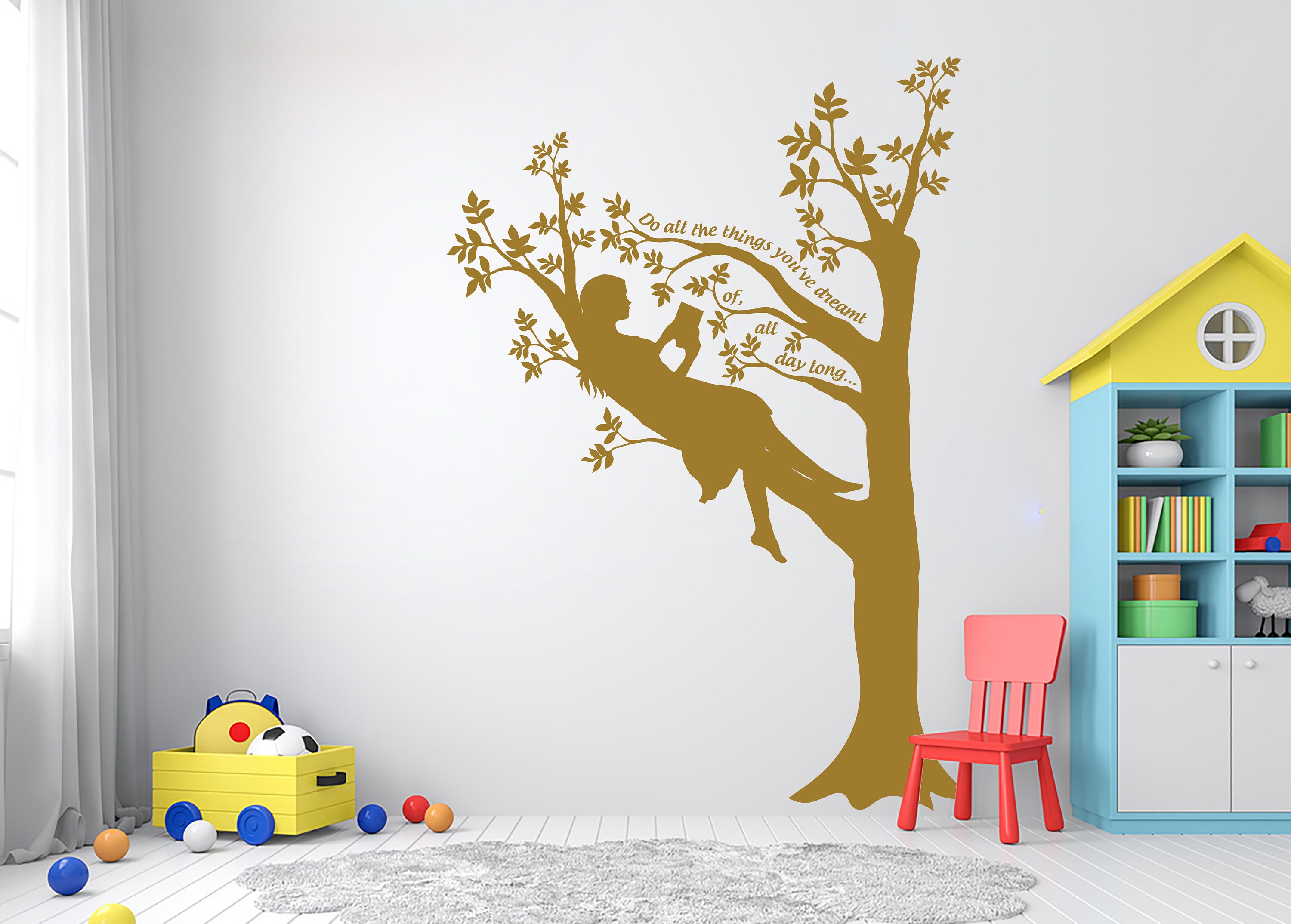 Girl Reading Books on Tree Wall Decal Afro Girls Book Wall - Etsy