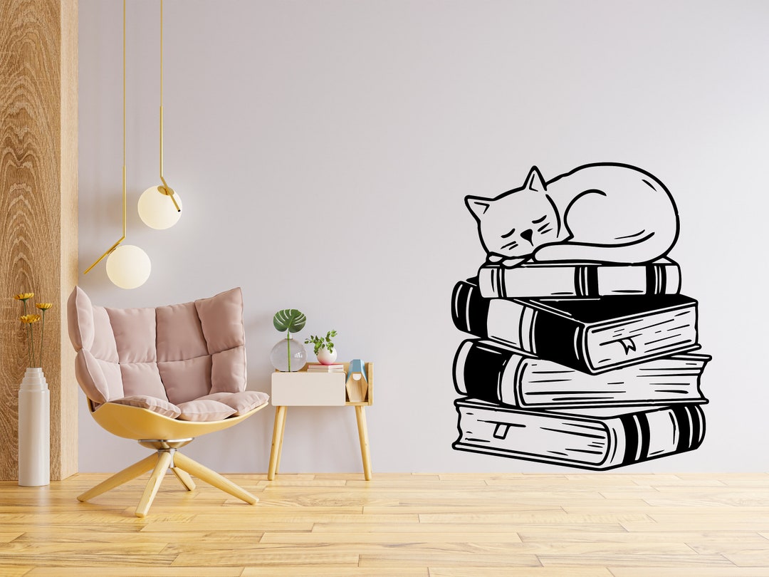 Cat Books Reading Books Quote Kids Wall Decal Books Quote Reading Room ...
