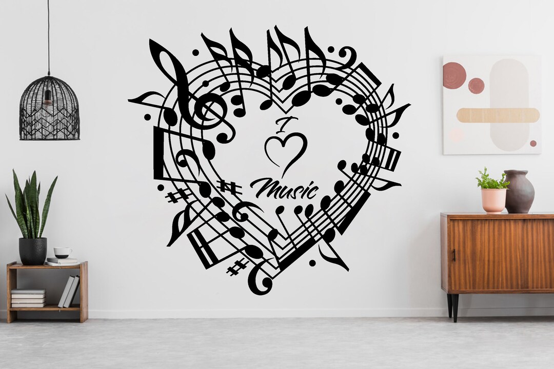 I Love Music Notes Wall Decal Music Wall Sticker Michrophone Recording ...
