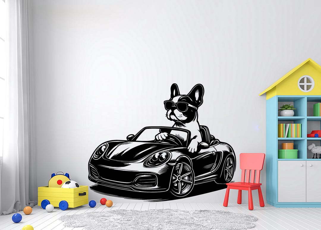 French Bulldog Driving a Car Wall Decal Dog Decor Kids Dog Wall Art ...