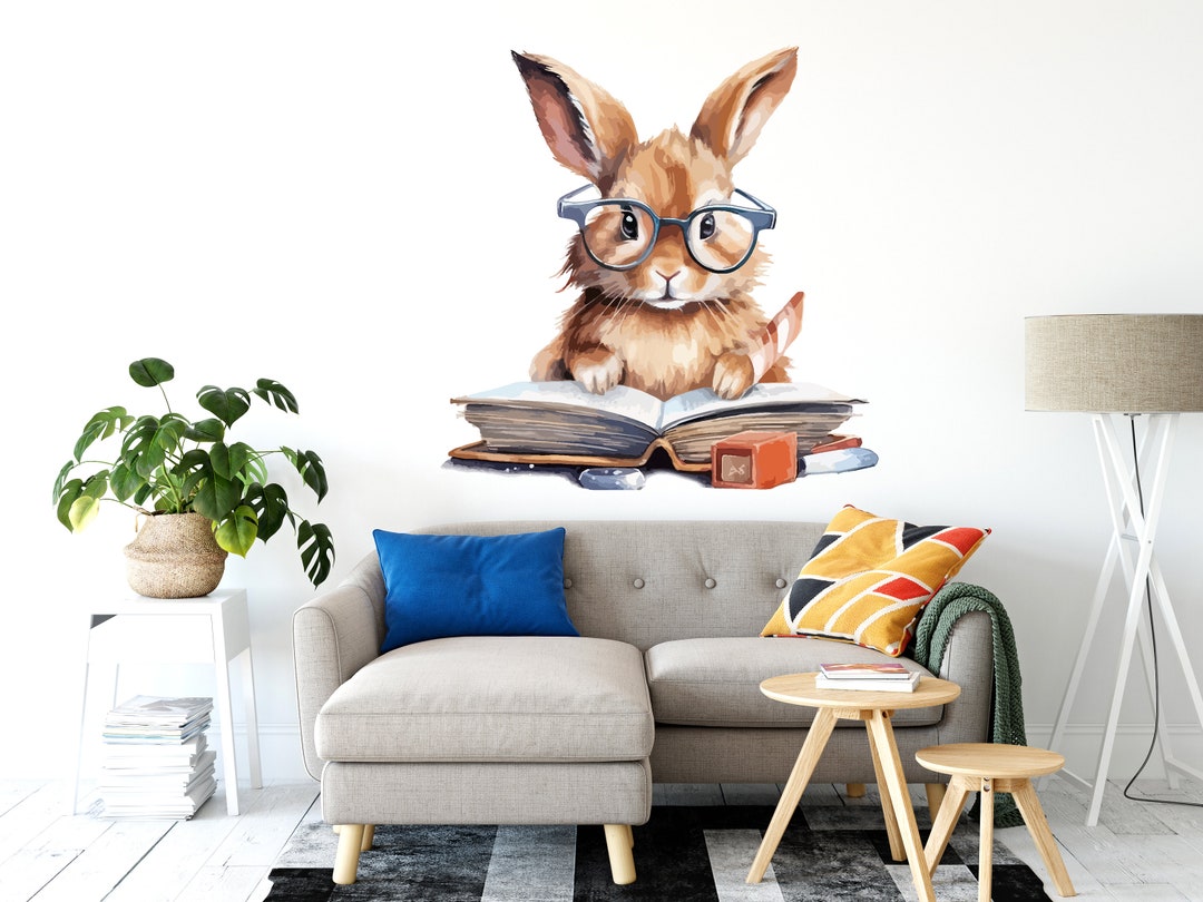 Rabbit Reading Book Wall Bear Rabbit Kids Wall Decal Books Reading Room ...