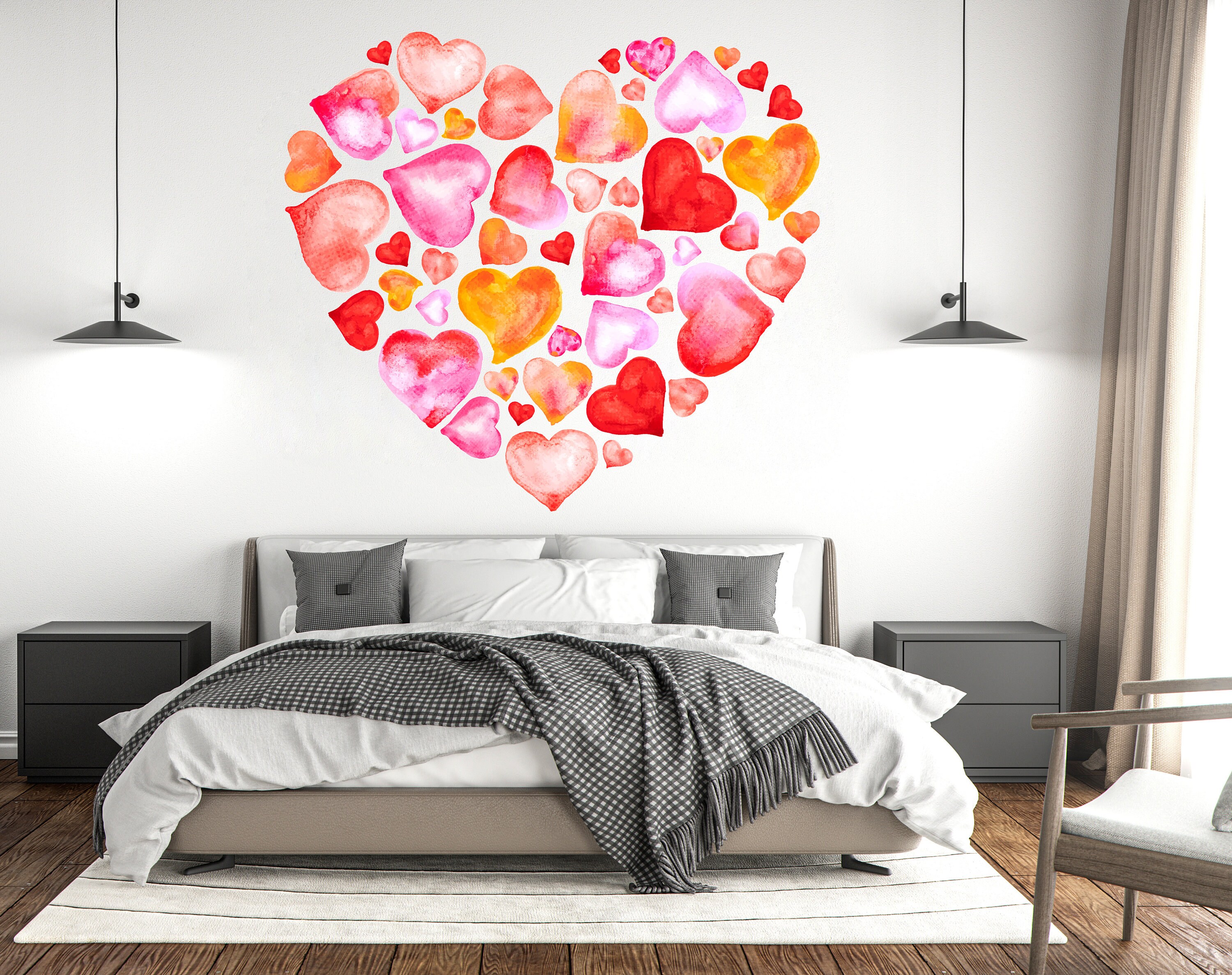 Heart Wall Decor Heart Watercolor Wall Decals Heart Bedroom - Etsy