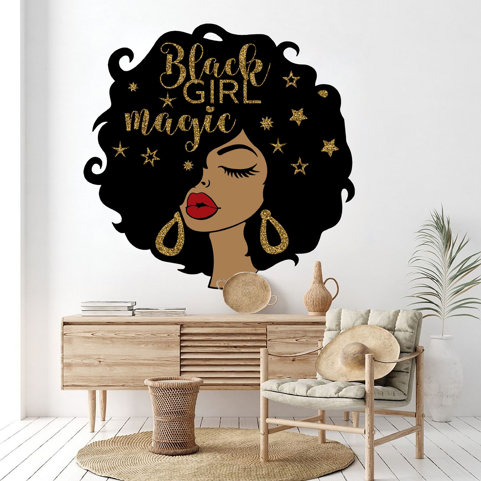 Black Magic Afro Girl Wall Decal Strong Beautiful Proud Beauty | Etsy